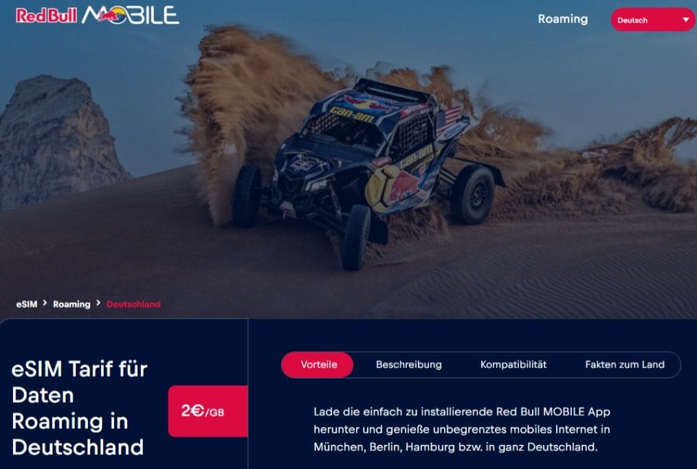 Red Bull Mobile: Roaming Tarif speziell für Deutschland